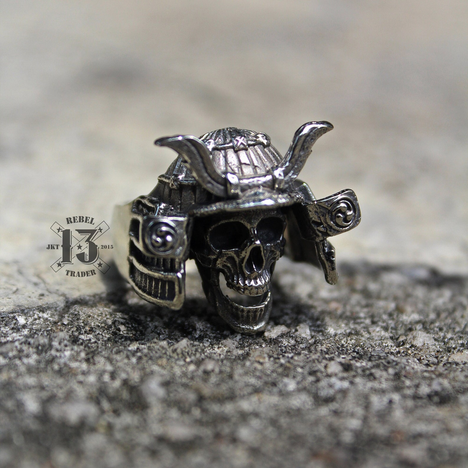 Hand Sculpted Samurai Japanese Warrior Silver Skull Ring : Oxidized ...