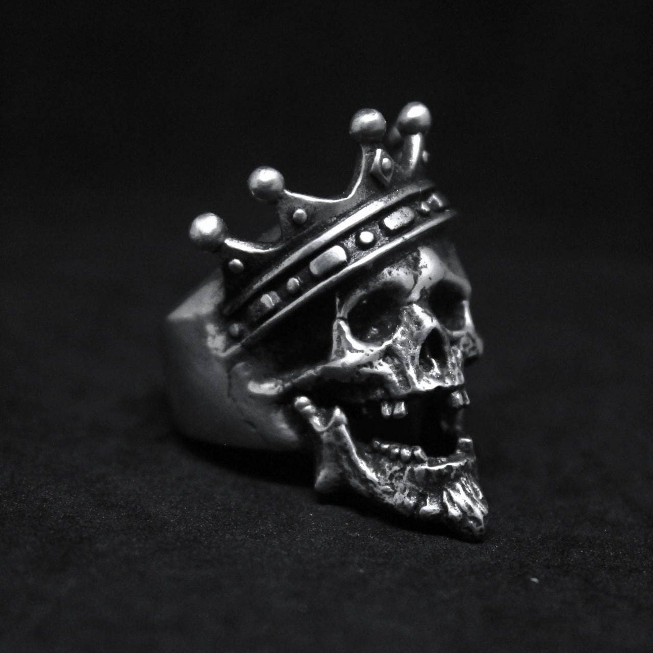 Crown Beard Skull Ring, Bearded Skull Rings, Crowned Skull, Satanic ...