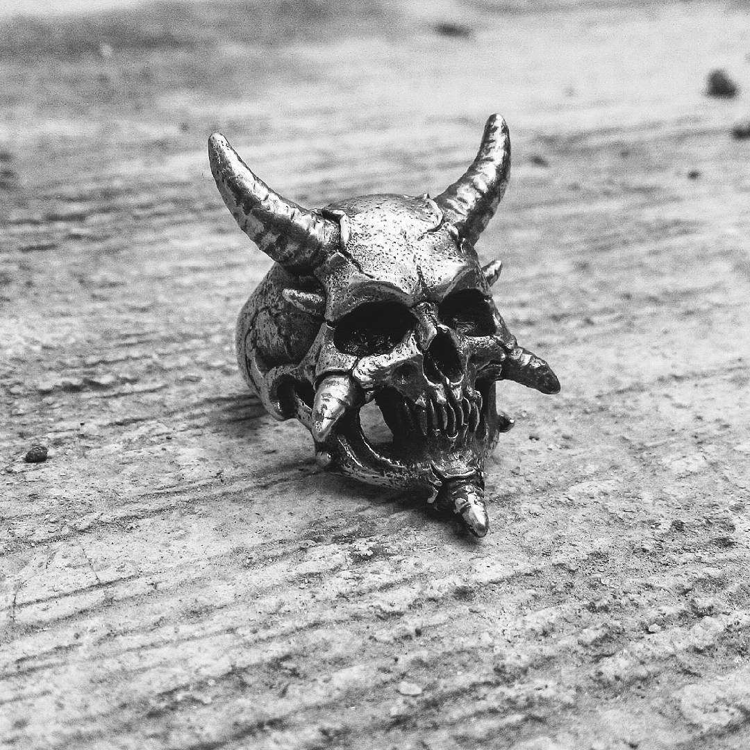 Hand Sculpted Monster Satanic Horns Skull Ring : Oxidized Lead Free ...