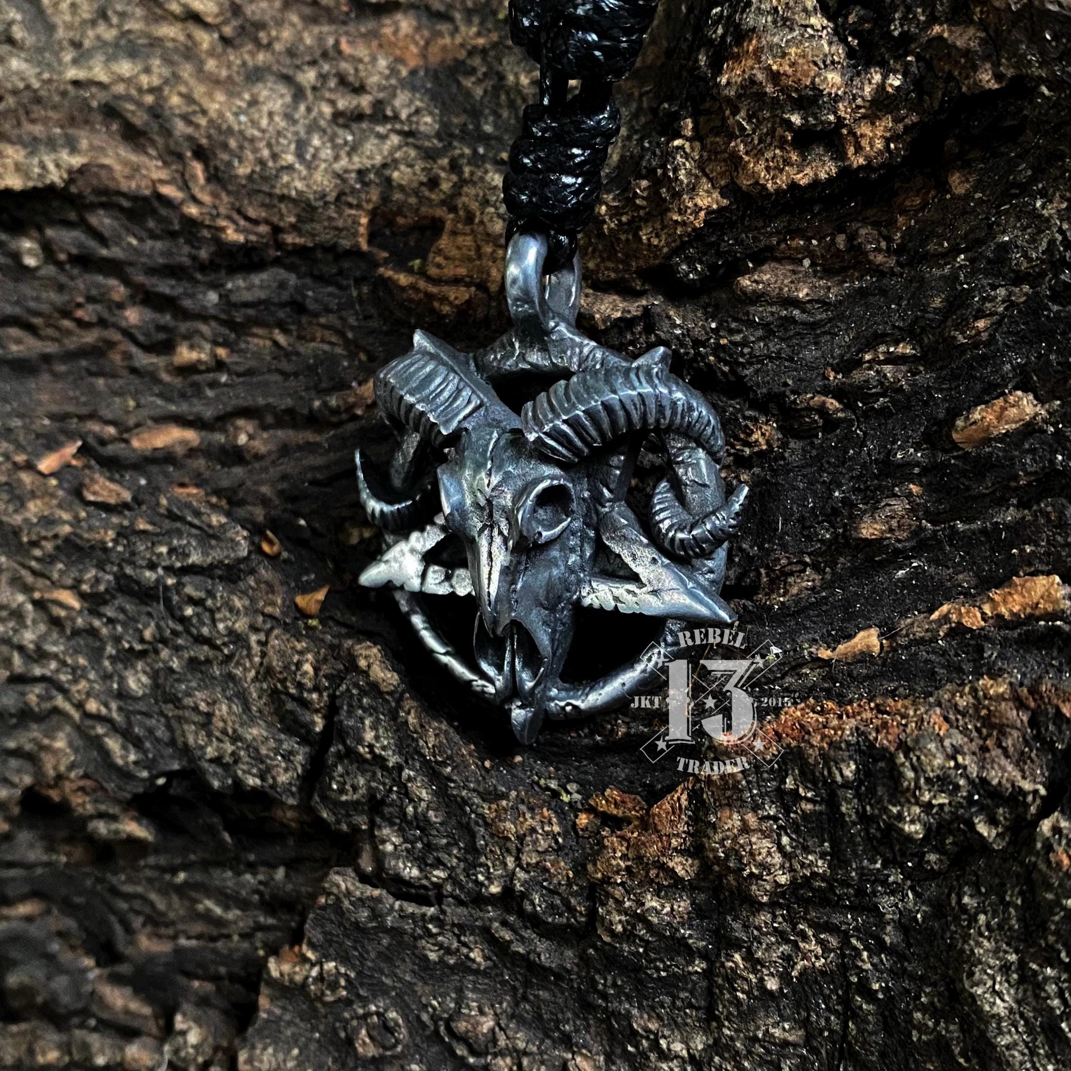 Hand Sculpted Satanic Inverted Pentagram Ram Skull Baphomet Pendant ...