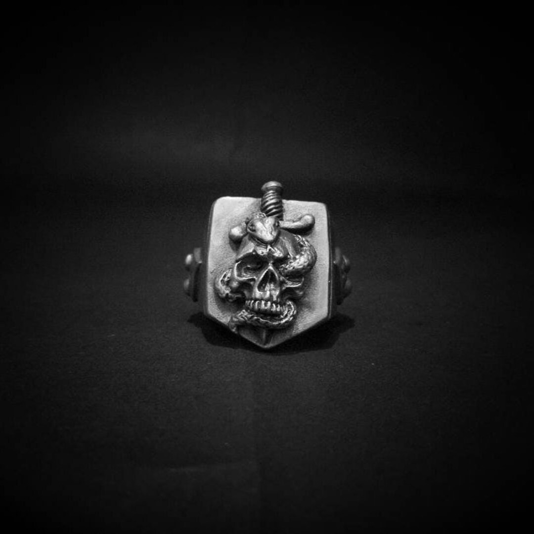 Hand Sculpted Serpent Snake Skull Dagger Signet Ring : Oxidized Pewter ...