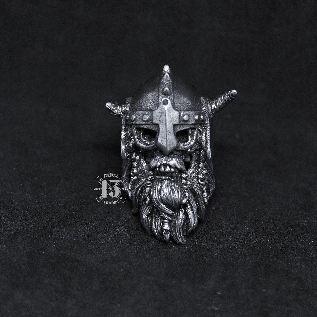 Odin God Ring, Bearded Viking Skull Ring, Bearded Biker Skull Rings ...