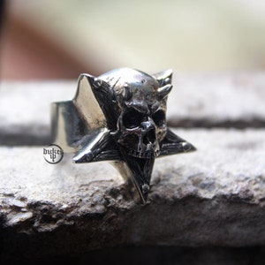 THE RITUAL Ring, Inverted Pentagram Ring, Skull Ring, Satanic Jewelry ...