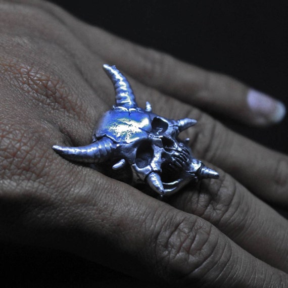 Skull Demonic Horns Ring Beast Skull Ring Devil Ring Satanic Ring Skull Horn Skull Jewelry Biker Jewelry Punk Gifts Illuminati Ring Etsy