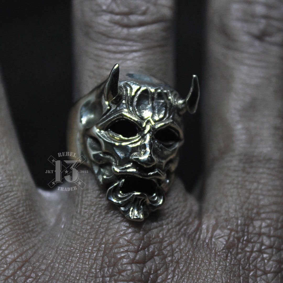 Demon Oni Silver Ring, Japanese Mask Ring, Japan Ring, Hannya Mask Ring ...
