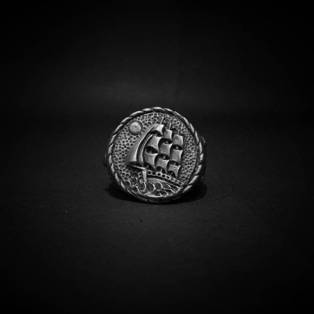 Hand Sculpted Sail Wind Ship Signet Ring : Oxidized Pewter, Brass and ...