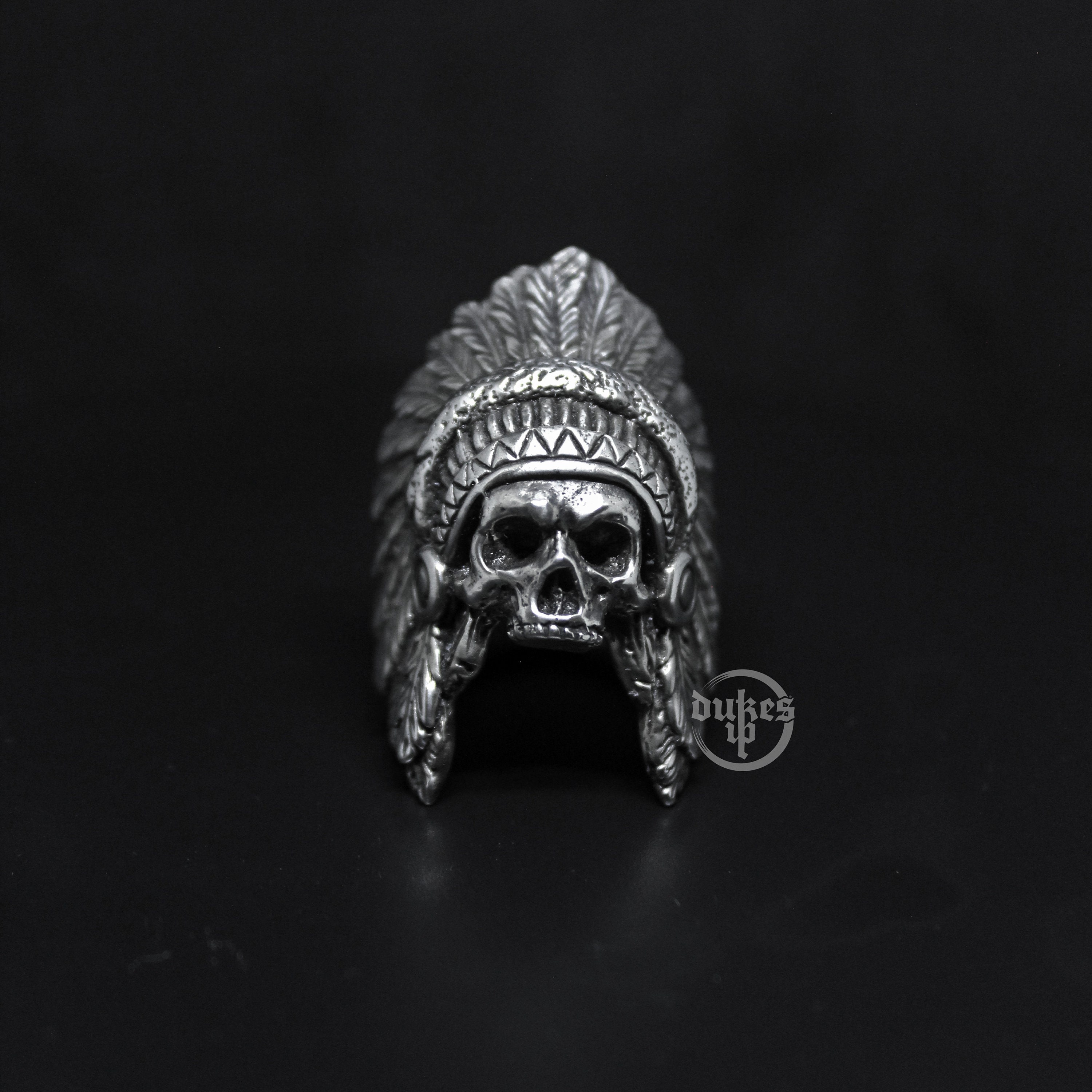 Hand Sculpted Jawless Indian Apache Chief Skull Ring : Oxidized Brass ...