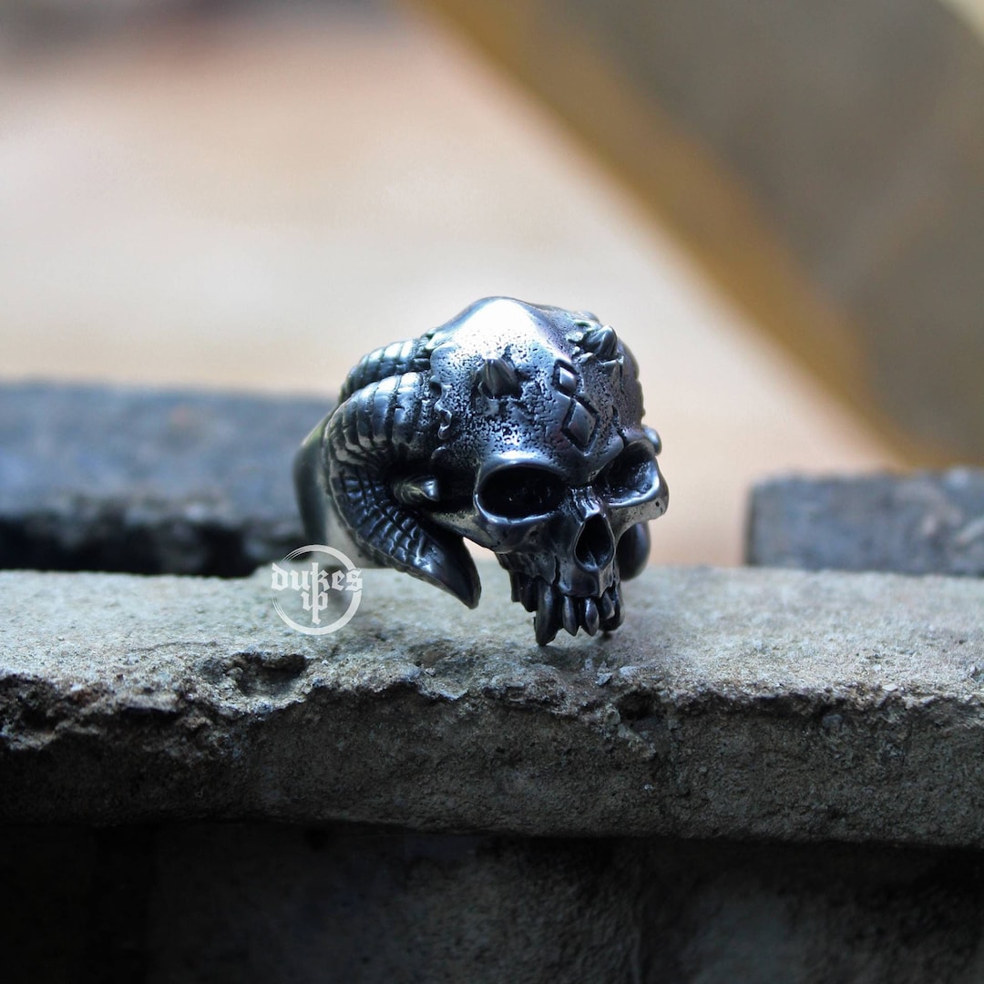 Buy Demon Skull Horns Ring, Apocalyptic Ring, Witch Craft, Satanic Ring ...
