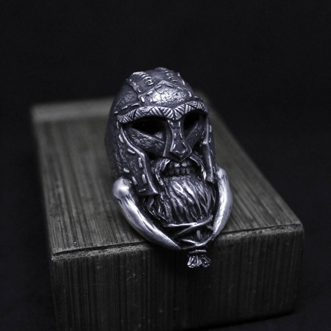 Hand Sculpted Bearded Viking Ring : Oxidized Lead Free Pewter Skull ...