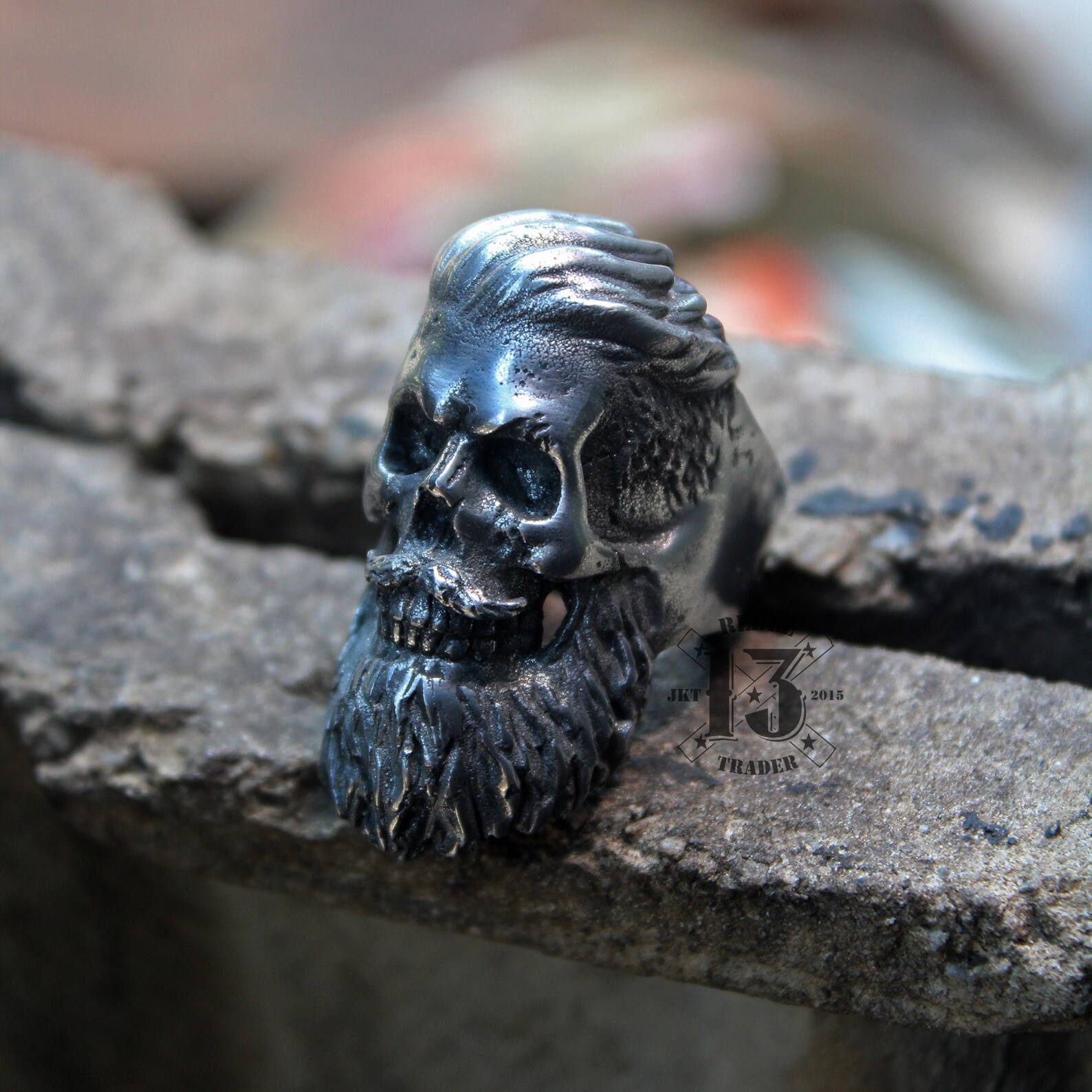 Hand Sculpted Bearded Gentleman Skull Ring : Oxidized Lead Free Pewter ...