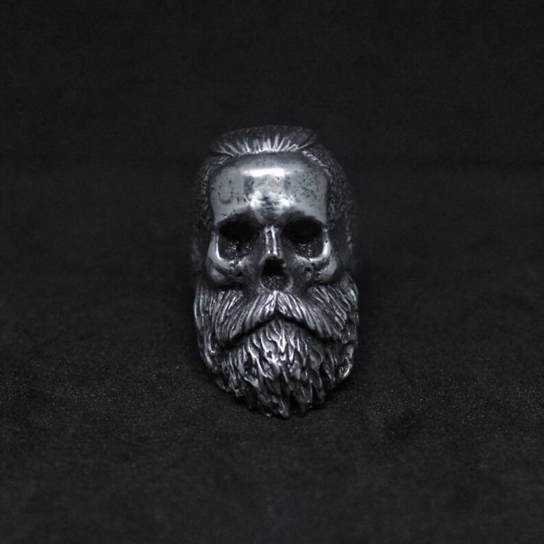 Hand Sculpted Slick Back Bearded Skull Ring : Oxidized Lead Free Pewter ...
