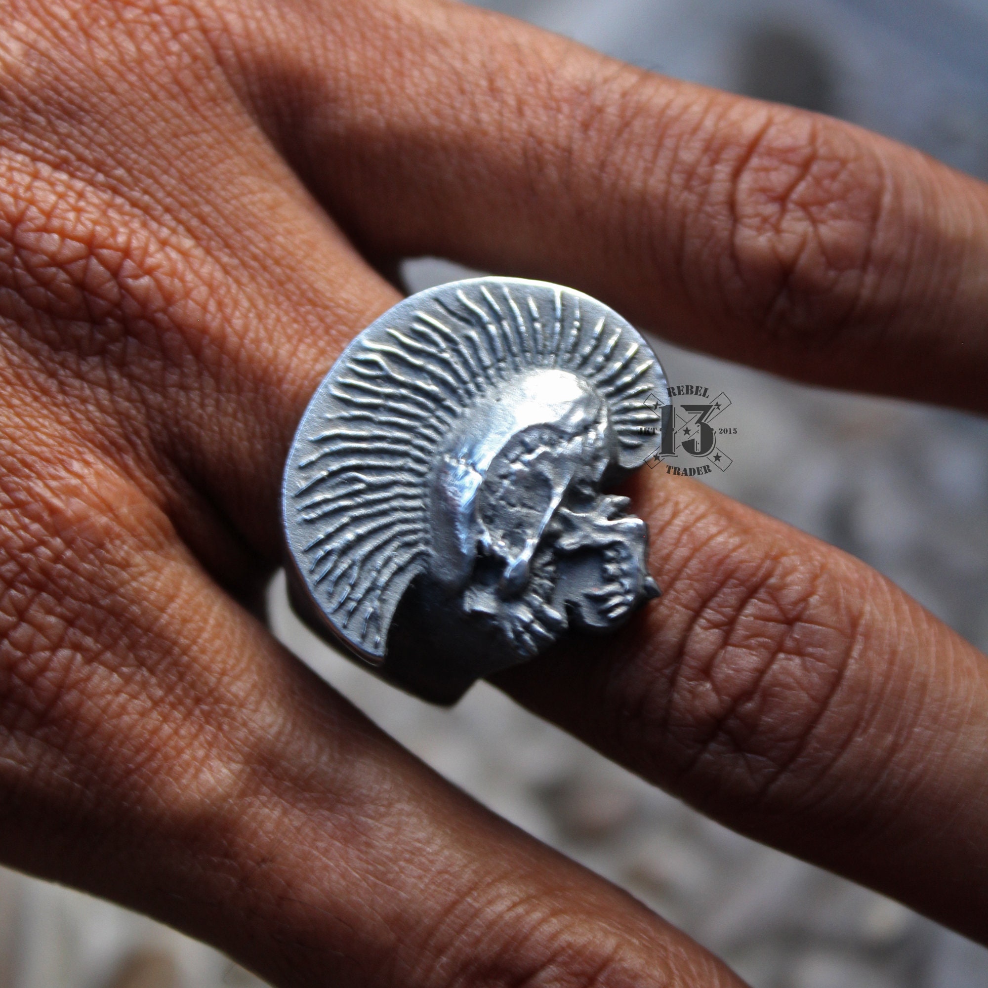 Hand Sculpted Punk Mohawk Skull Ring : Oxidized Lead Free Pewter, Brass ...