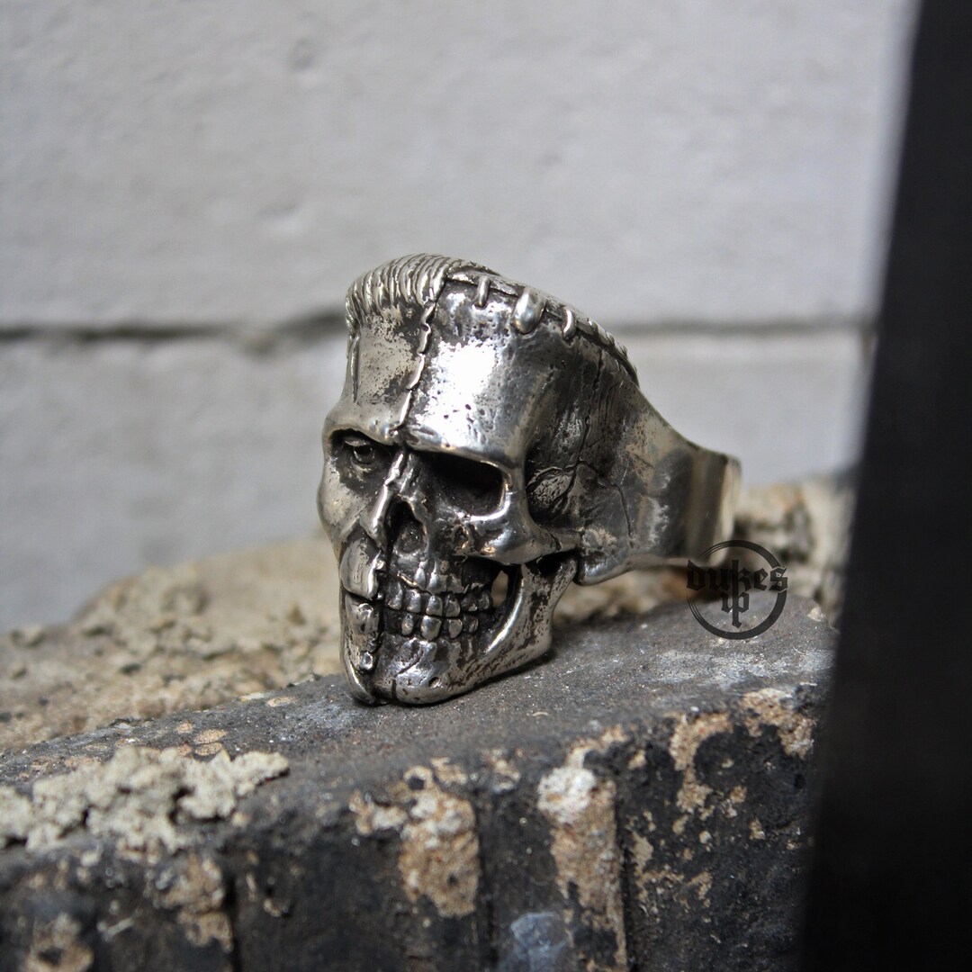 Hand Sculpted Frankenstein Monster Creature Half Face Half Skull Ring ...