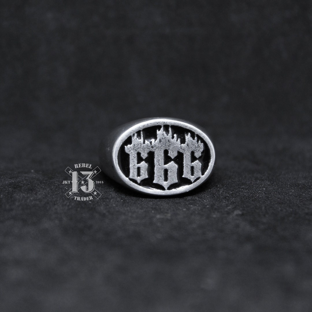 Hand Sculpted 666 Flame Satanic Logo Signet Ring : Oxidized Lead Free ...
