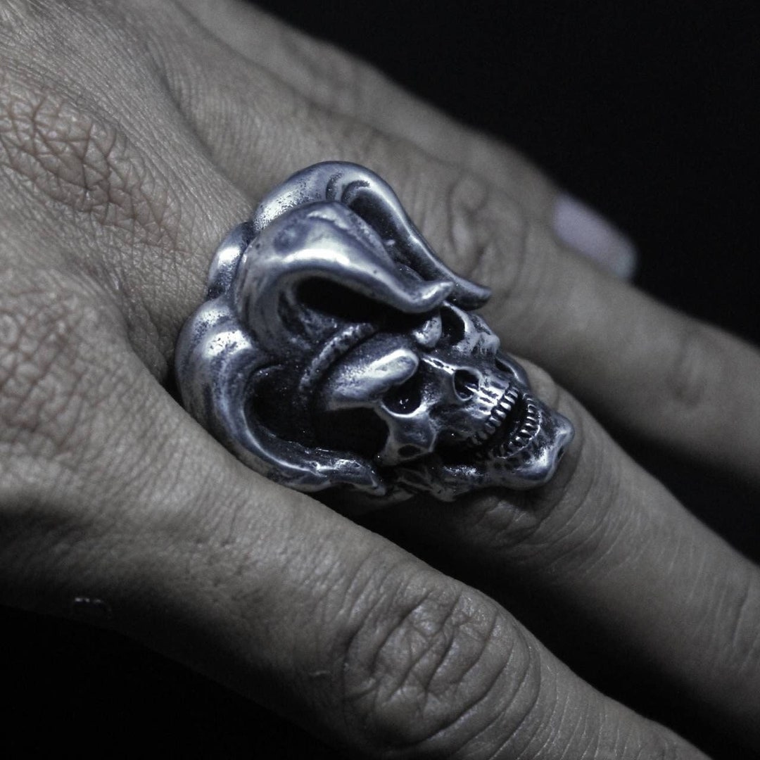Hand Sculpted Jester Clown Ring : Oxidized Lead Free Pewter Skull Ring ...