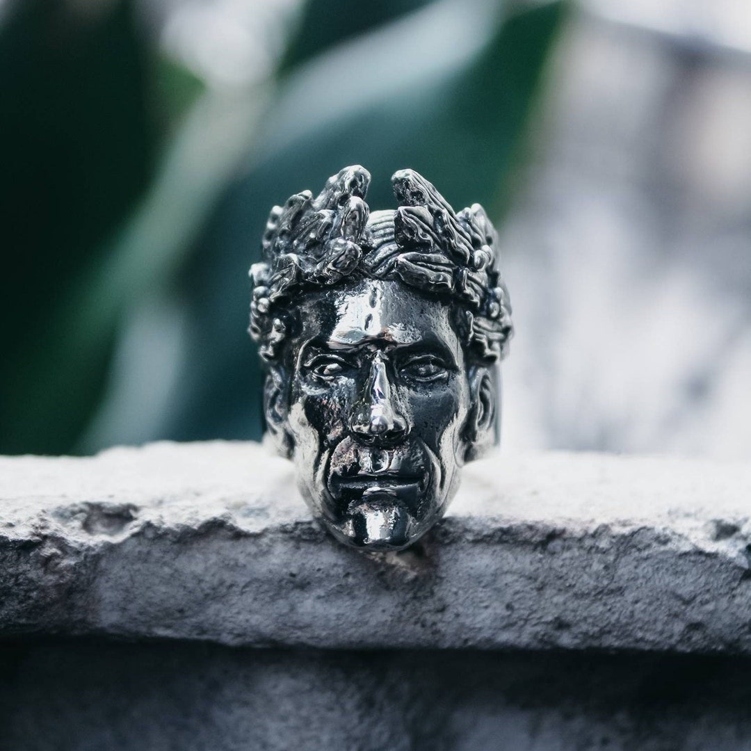 Hand Sculpted Julius Caesar Ring : Oxidized White Brass and Sterling Silver 3 Dimensional Ring ...