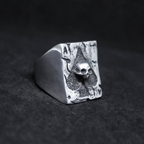 Hand Sculpted Ace of Spades Skull Ring : Oxidized Lead Free - Etsy