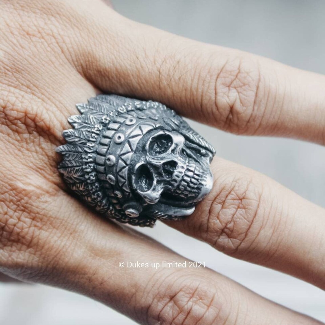 Hand Sculpted Apache Skull Ring : Oxidized Lead Free Pewter Indian ...