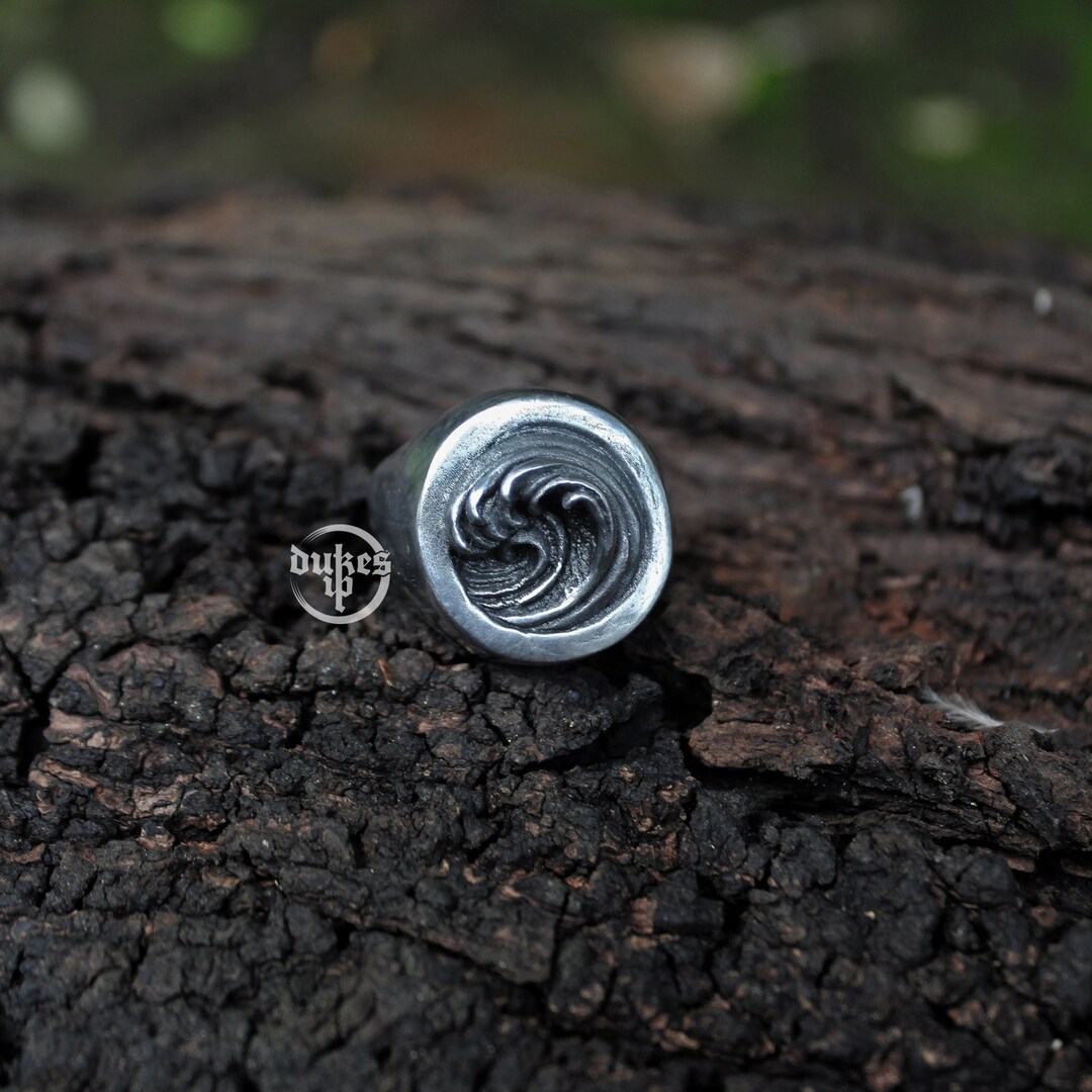 Hand Sculpted Big Wave Surfing Tsunami Ring : Oxidized Pewter, Brass ...