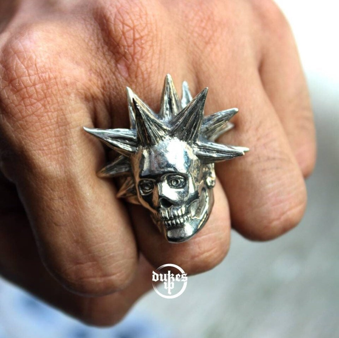 Hand Sculpted Spikey Hair Punk Rock Ring : Oxidized White Brass and ...