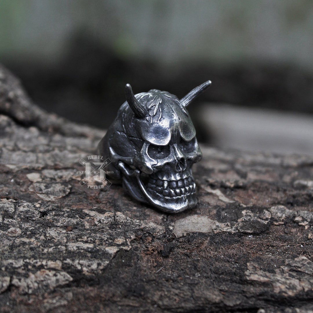 Hand Sculpted Japanese Shinigami Oni Demon Skull Ring : Oxidized Lead ...