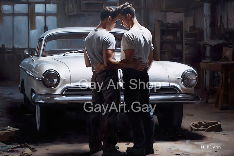 1950s Garage Gays -- Retro Vintage Gay Artwork Series — Oil Painting ...
