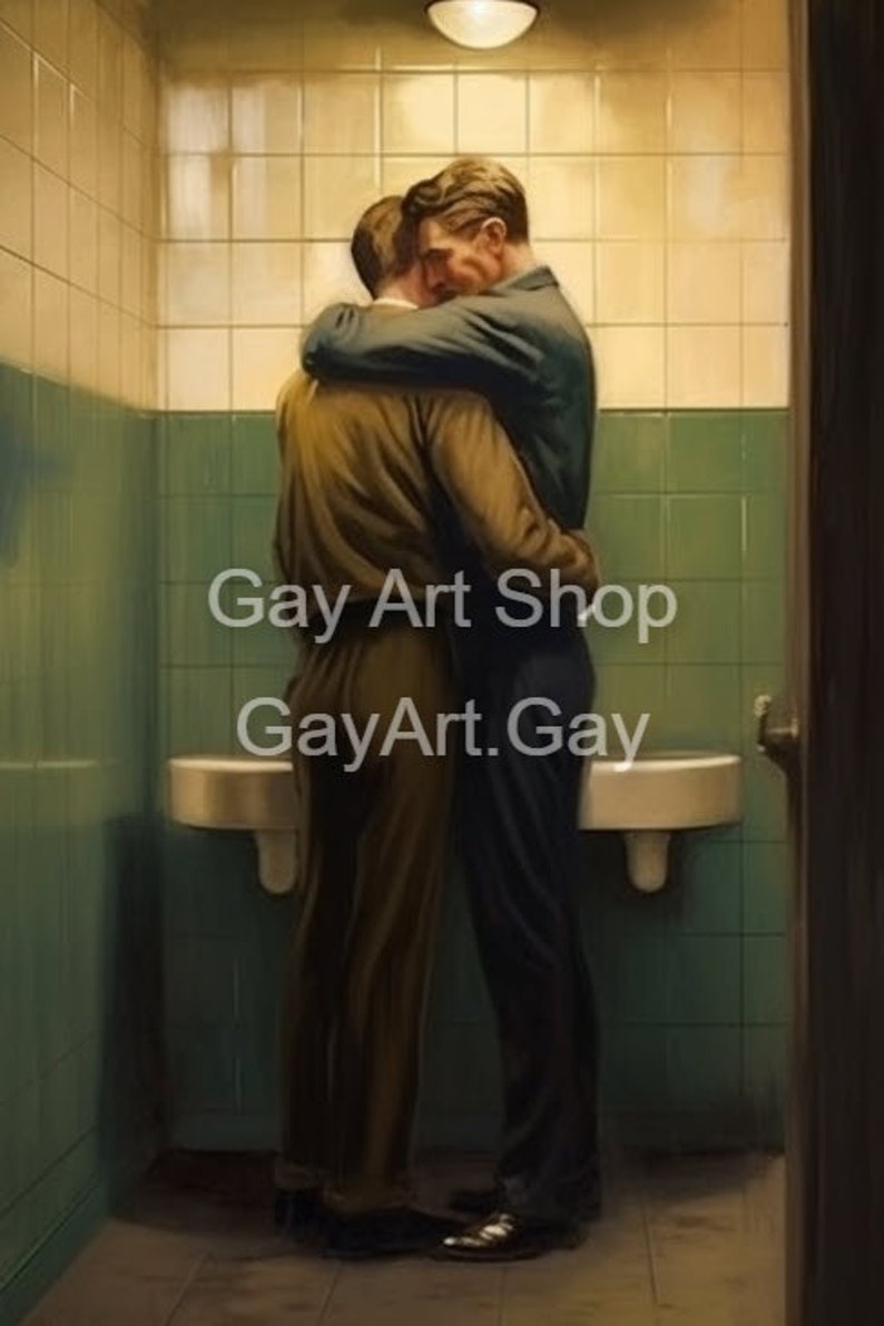 1950s Restroom Cruising Series -- Retro Vintage Gay Artworks Oil Painting Style Reproductions on ...