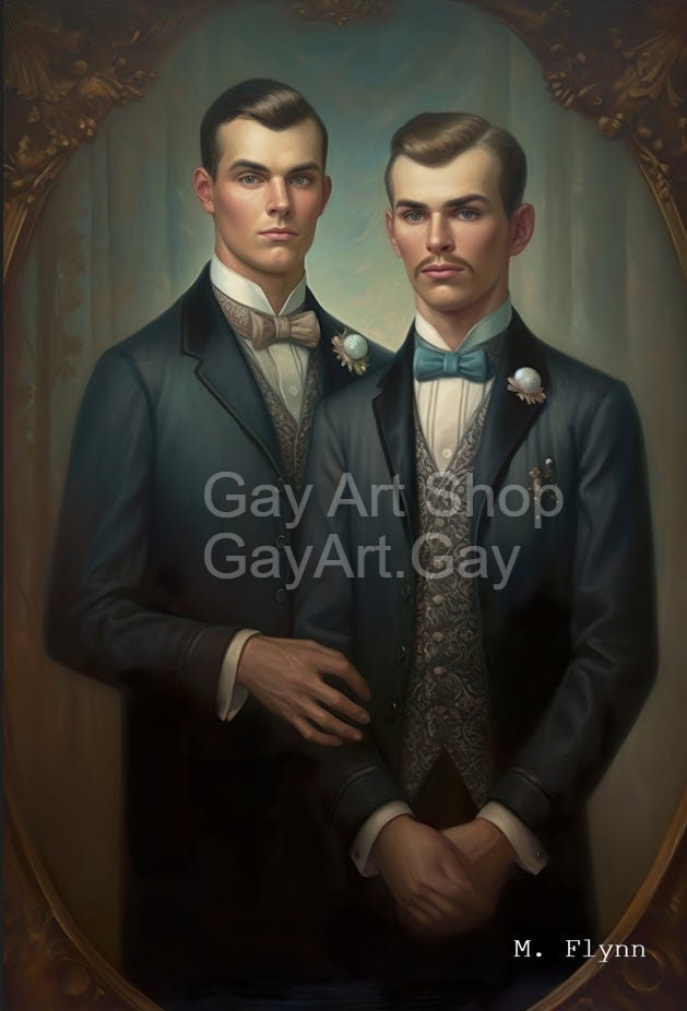 1800s Gay Gentlemen Couples -- Pop Surrealism Gay Art Portraits Series Oil Painting Style ...