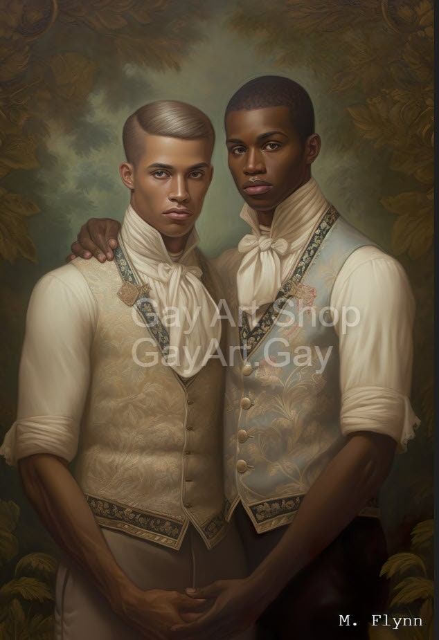 1800s Gay Gentlemen Couples Pop Surrealism Gay Art Portraits Series Oil
