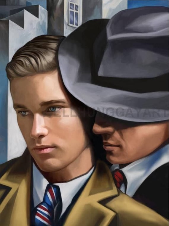 Art Deco Gay Couple On Canvas Or Framed Print Ready To Hang Etsy