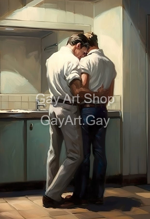 1950s Restroom Cruising Series -- Retro Vintage Gay Artworks Oil Painting Style Reproductions on ...