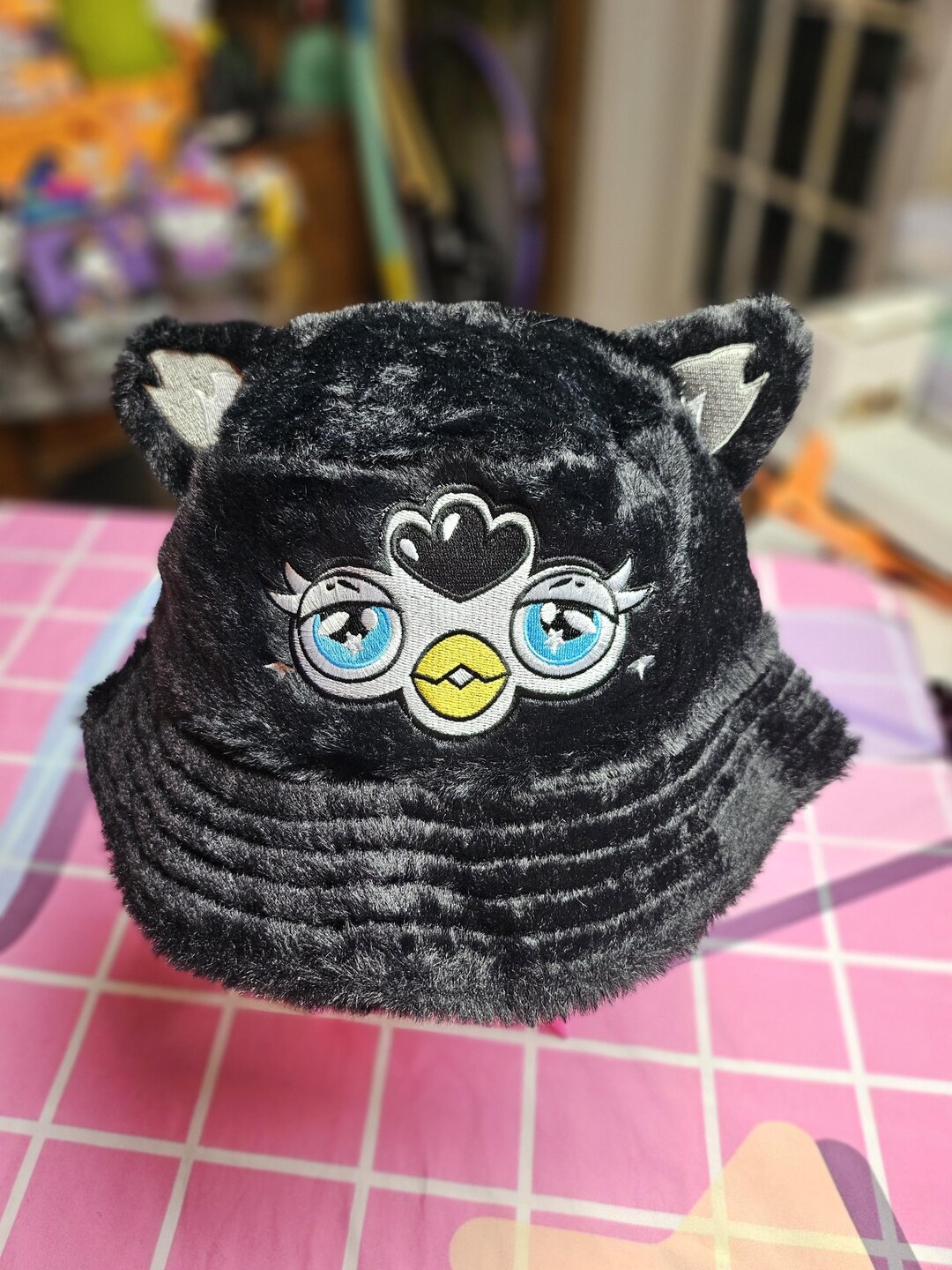 Fuzzy Furby Black Bucket Hat - Etsy