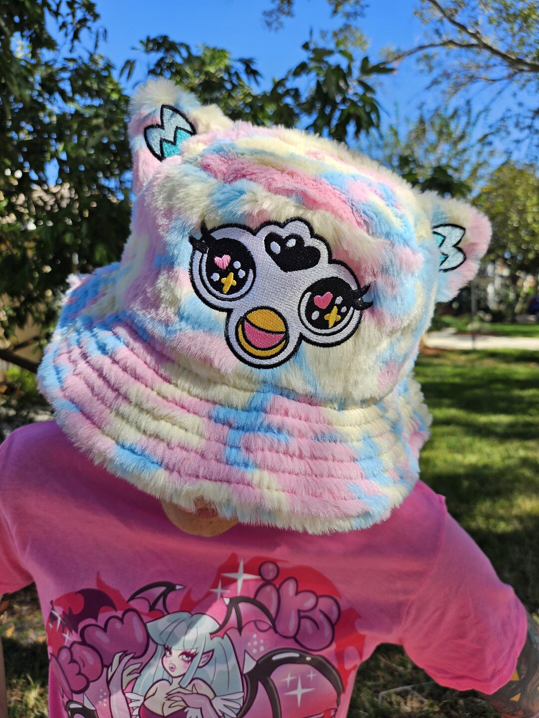 Plushie Fuzzy Sorbet Pastel Furby Bucket Hat - Etsy