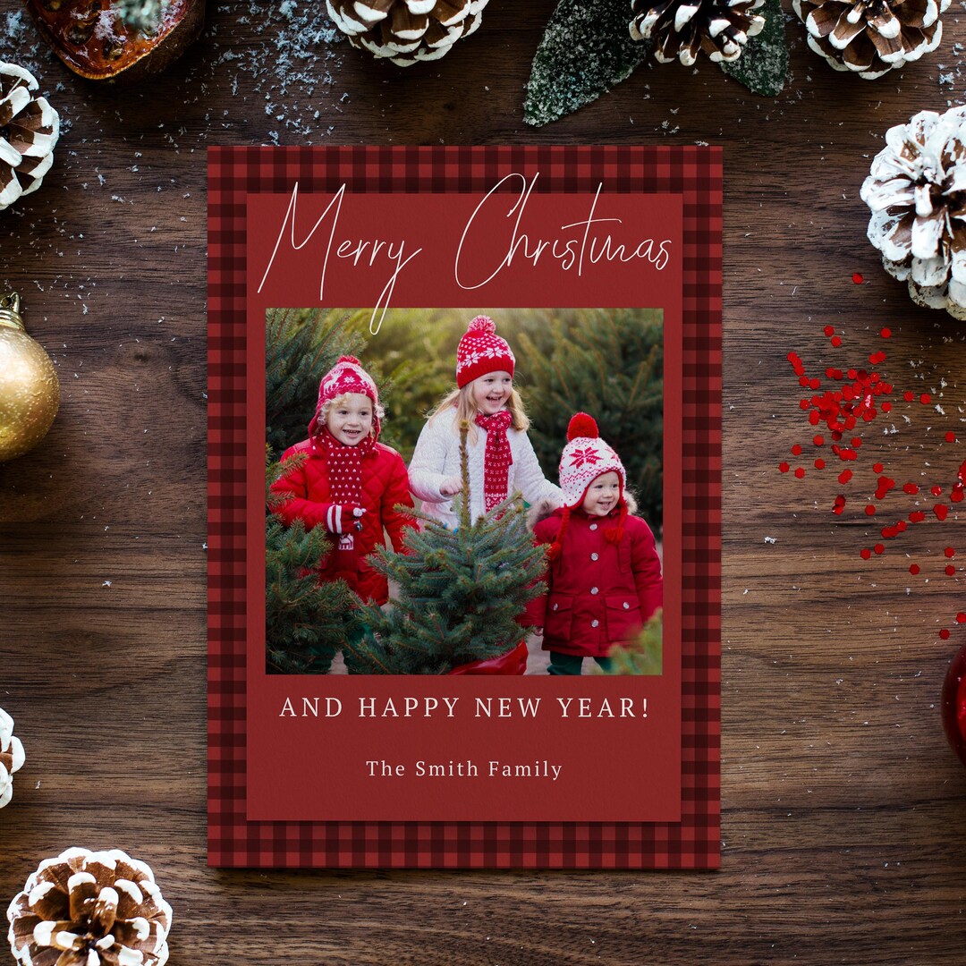 Christmas Buffalo Check Tree Farm Holiday Card - Artwork Template ...
