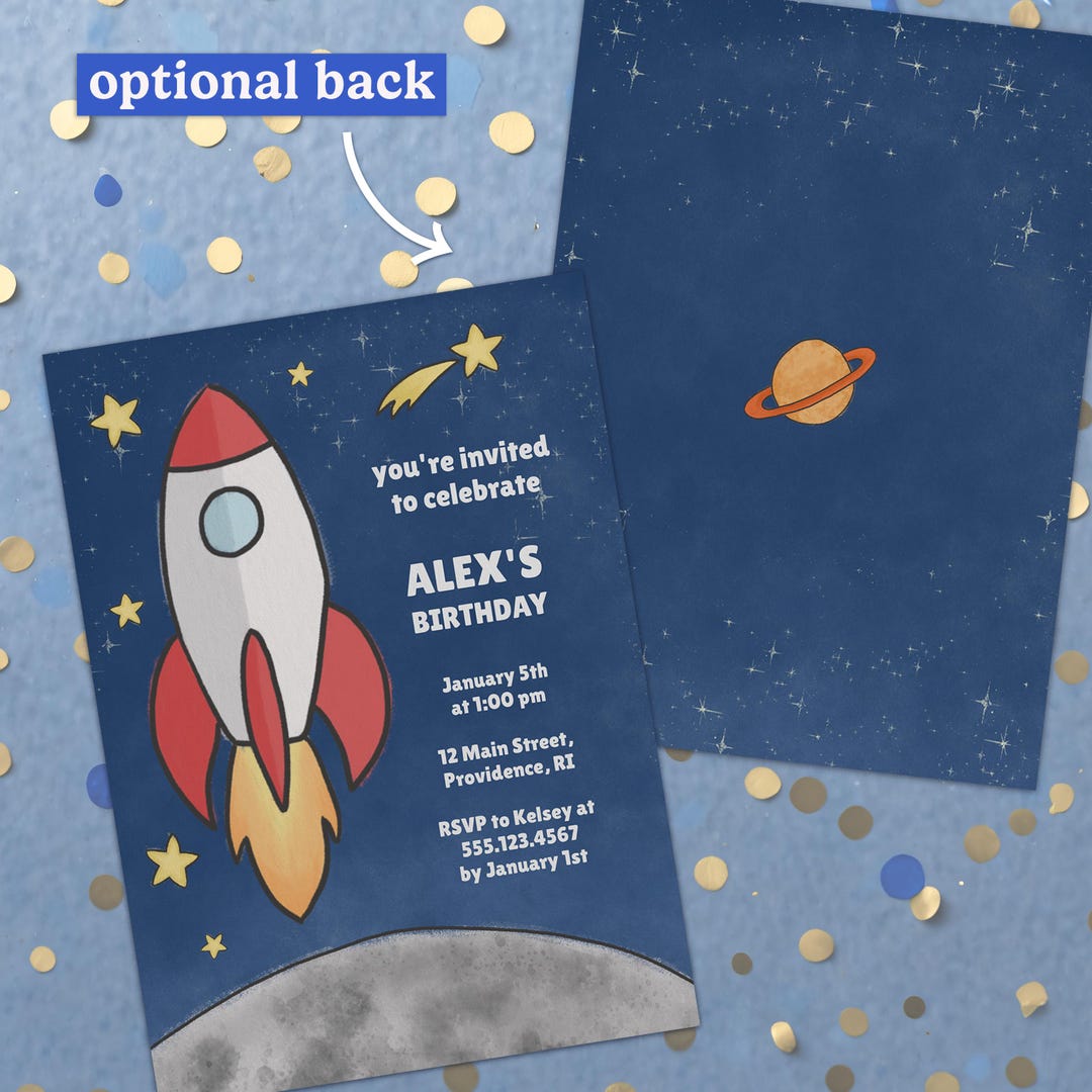 Kid's Birthday Space Rocket Invitation - Hand Drawn Template Download ...