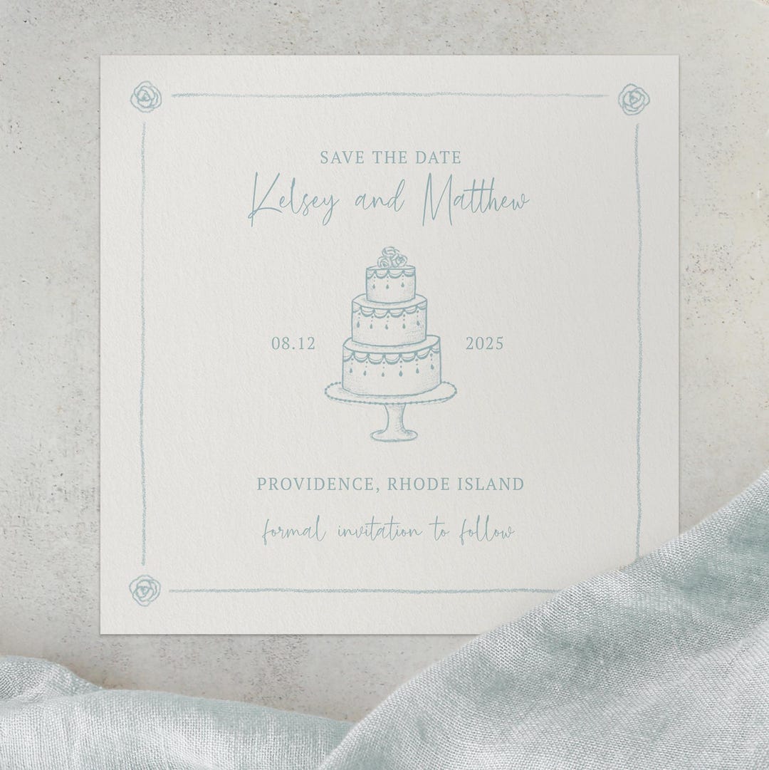 Save the Date Square Wedding Cake - Rose Border- French Parisian ...