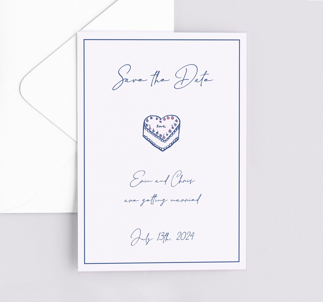 Save the Date Heart Cake - French Inspired - Hand Drawn Artwork ...