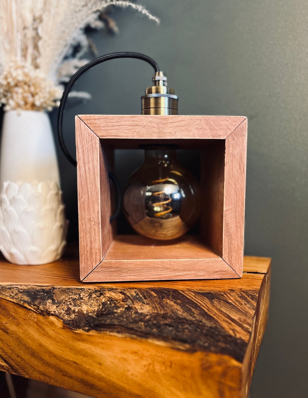 Handmade Solid Oak Shadow Box Edison Lamp With Bulb - Etsy UK