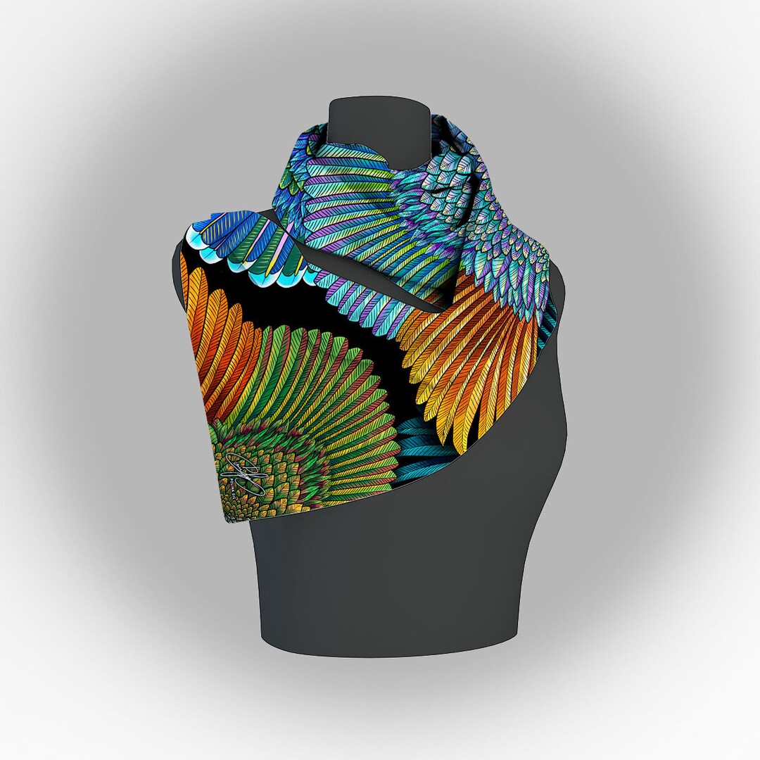 Silk Chiffon Designer Scarf With Exotic Flying Pigeon Open Wings ...