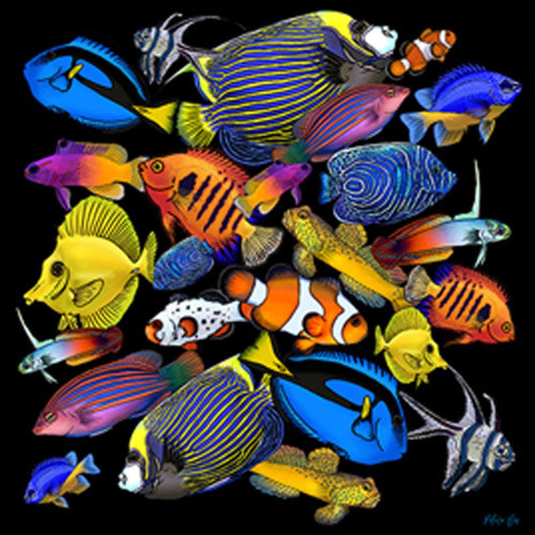 NON FLUO! Coral Reef Tank Marine Aquarium Digital Painting Printed in ...