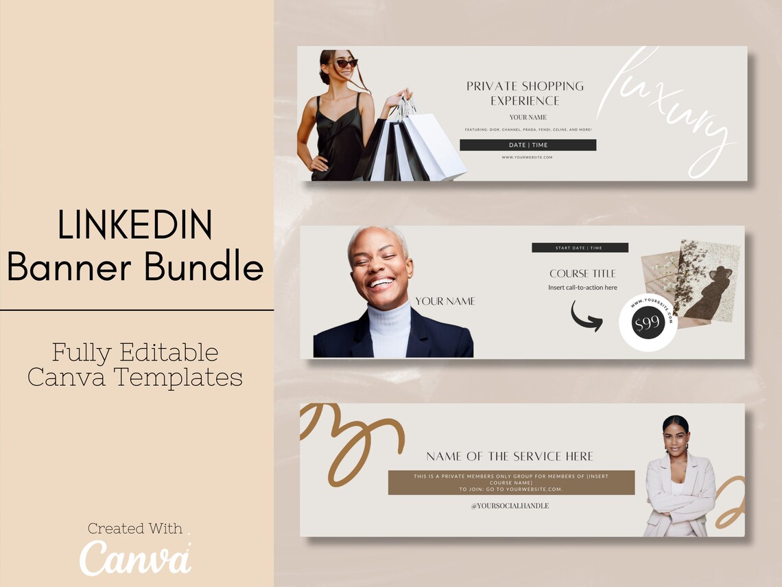 Linkedin Banner Canva - Template Bundle, Editable Banner, Professional ...