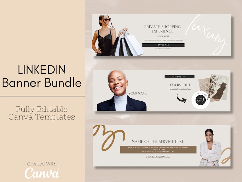Linkedin Banner Canva Template Bundle Editable Banner Professional