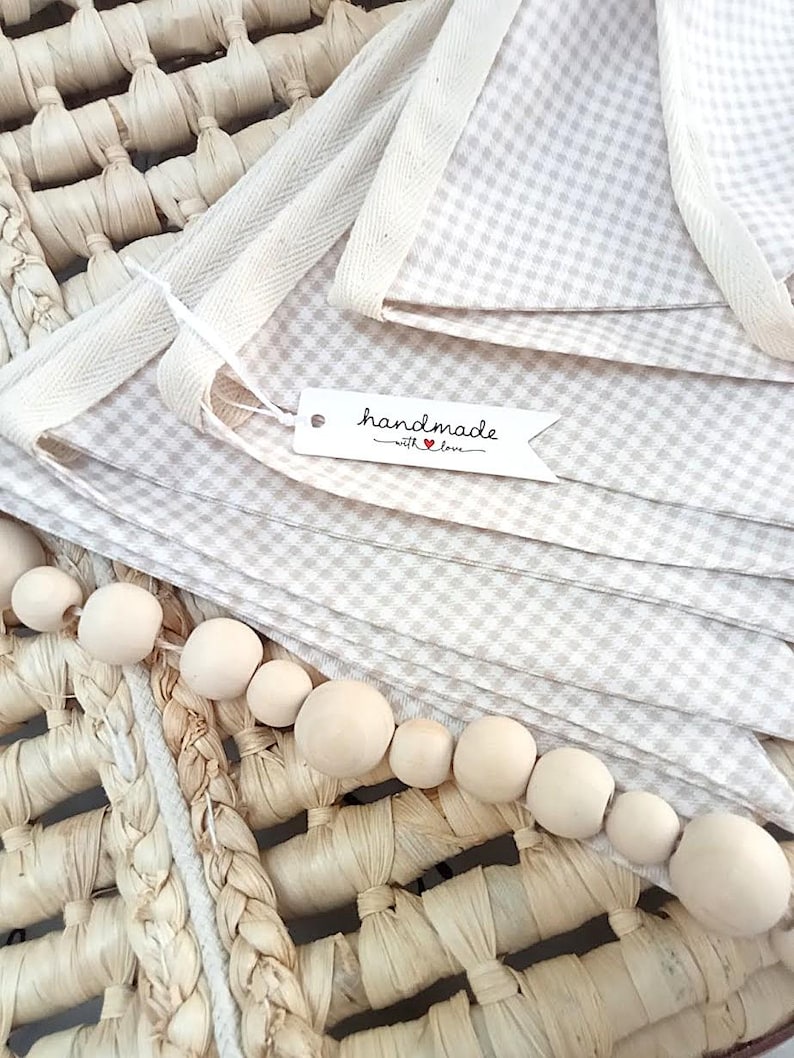 Beige Gingham Check Fabric Bunting Wall Decor Neutral Flags Bunting - Etsy