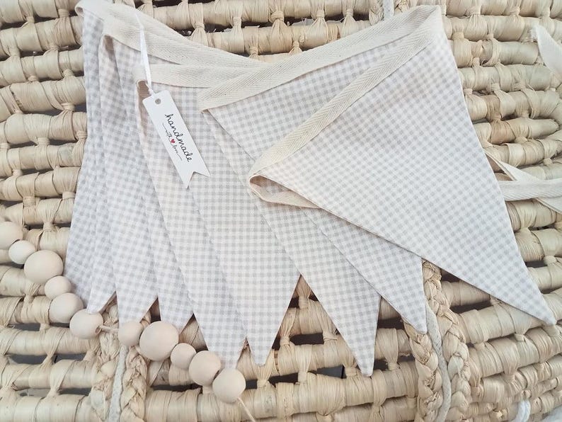 Beige Gingham Check Fabric Bunting Wall Decor Neutral Flags Bunting - Etsy