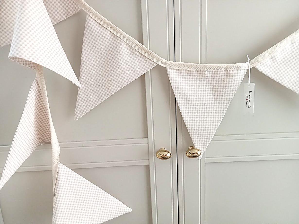 Beige Gingham Check Fabric Bunting Wall Decor Neutral Flags Bunting - Etsy