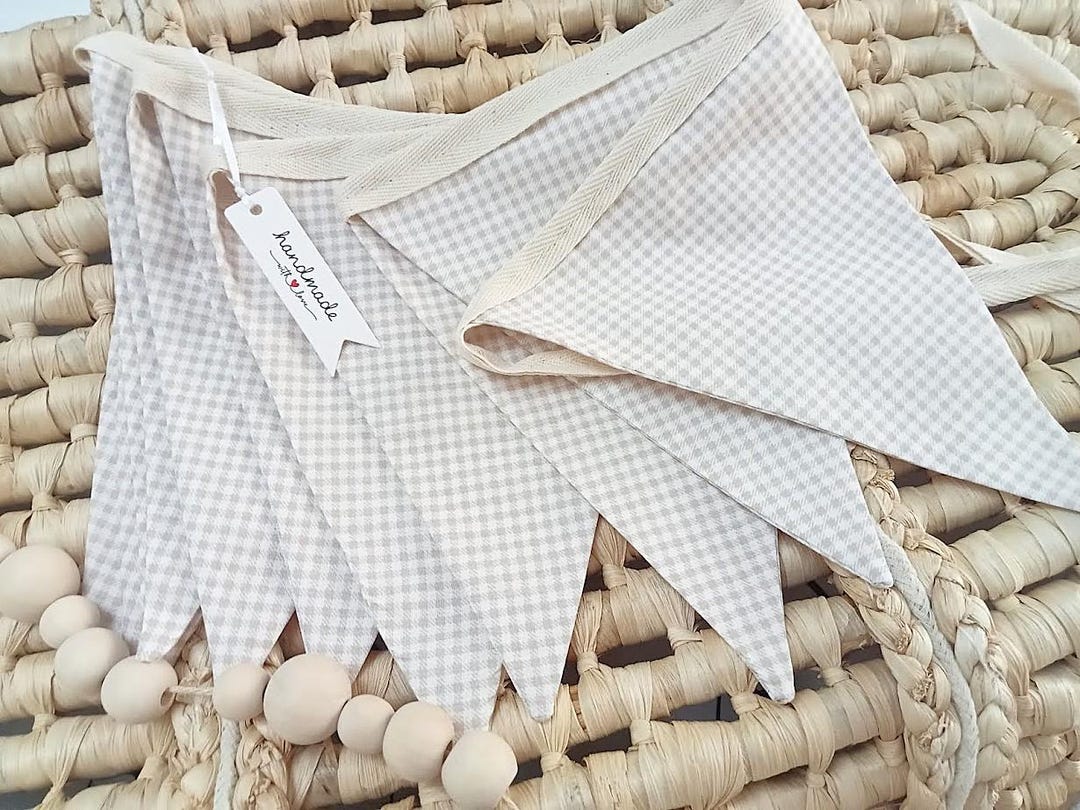 Beige Gingham Check Fabric Bunting Wall Decor Neutral Flags Bunting - Etsy