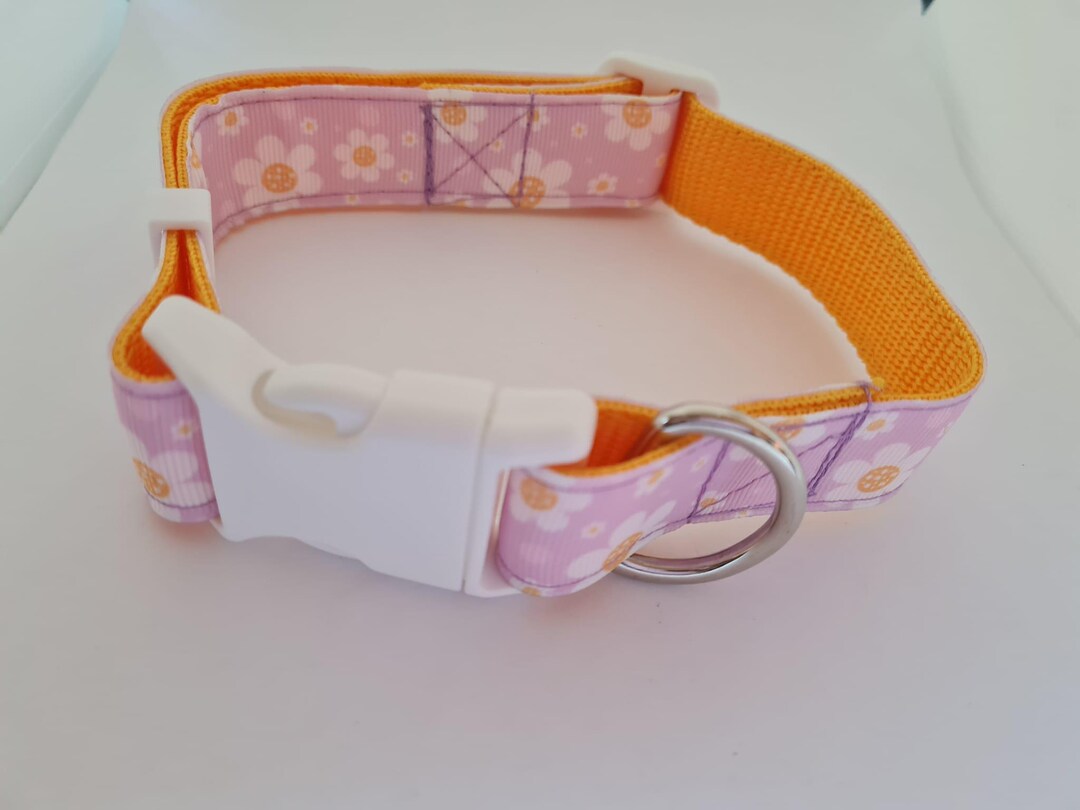 Pretty Lilac and White Floral Dog Collar With Strong Plastic Quick ...
