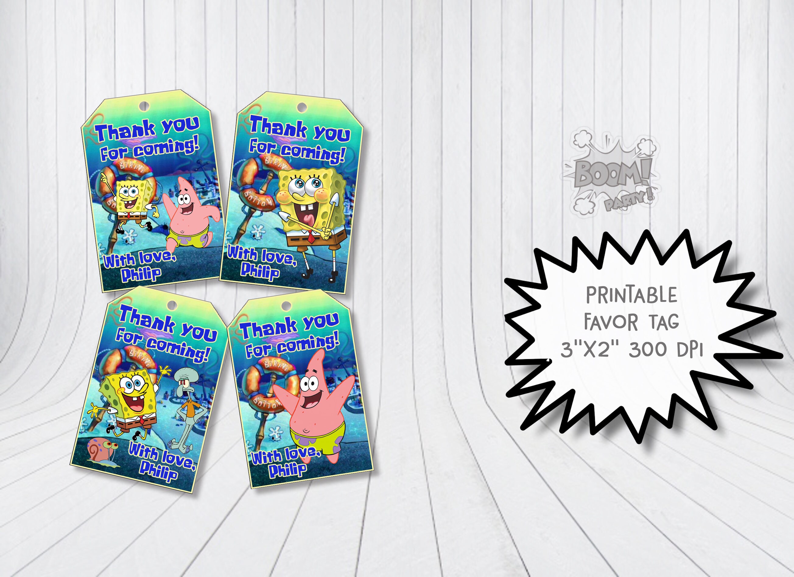 Spongebob favor tags Spongebob birthday labels Spongebob | Etsy