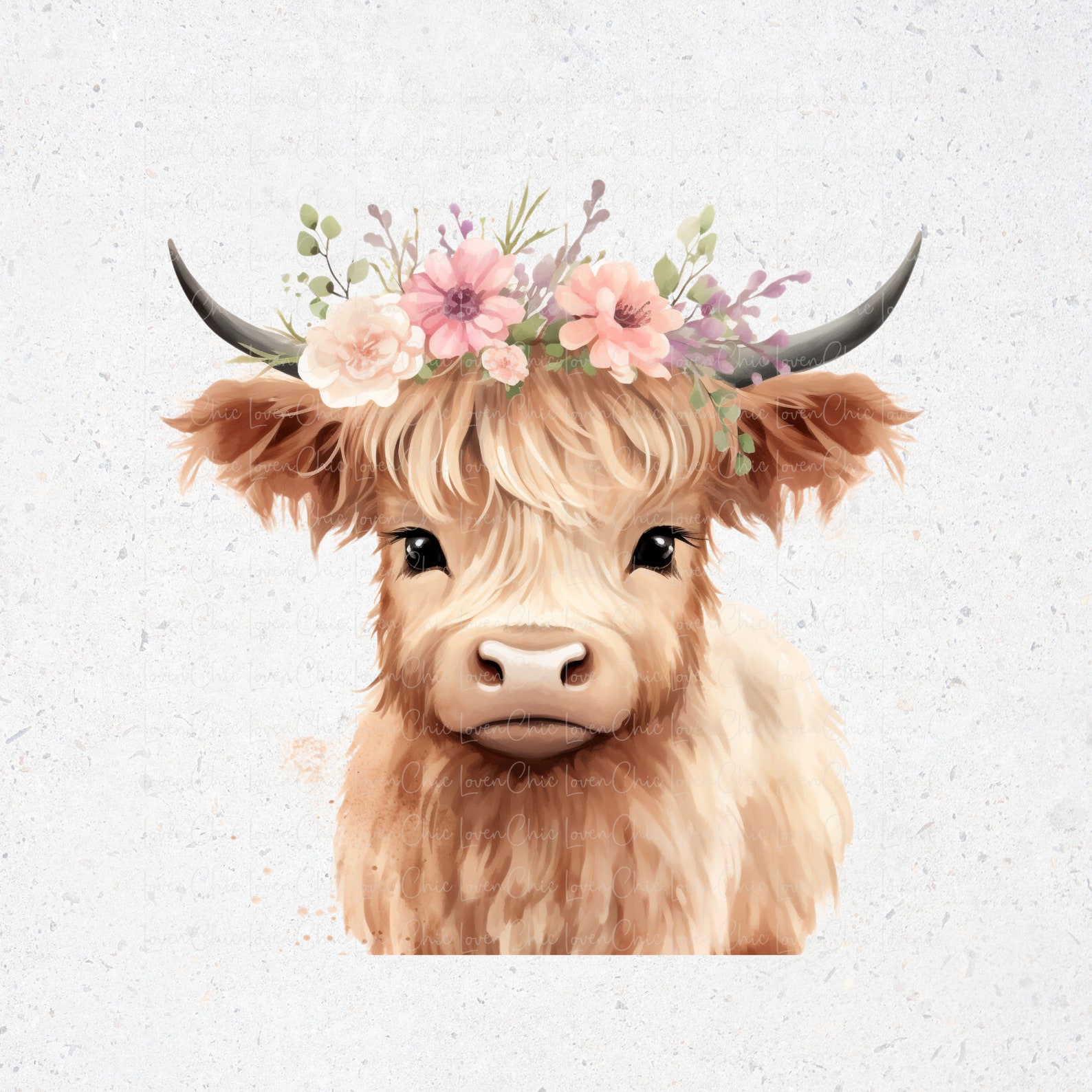 10 Floral Baby Highland Cow PNG, Babyshower Watercolor Clipart, Digital ...