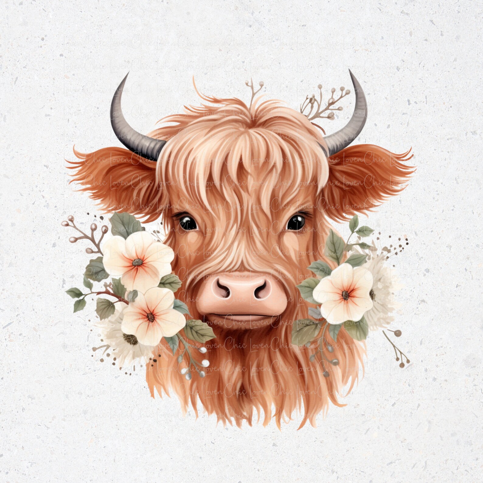 10 Floral Baby Highland Cow PNG, Babyshower Watercolor Clipart, Digital ...